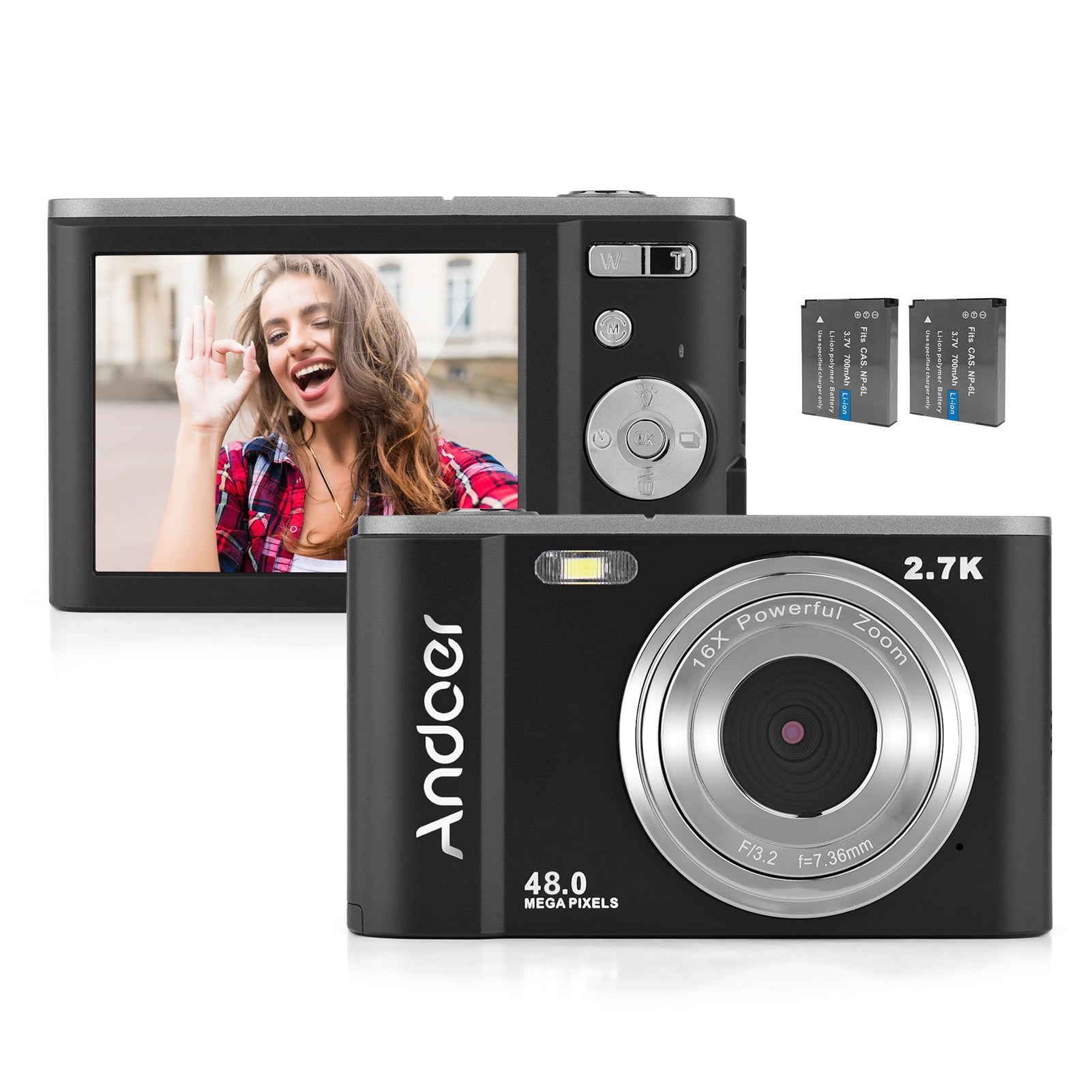Andoer Portable Digital Camera 48MP 2.7K 2.88-inch IPS Screen 16X Zoom ...