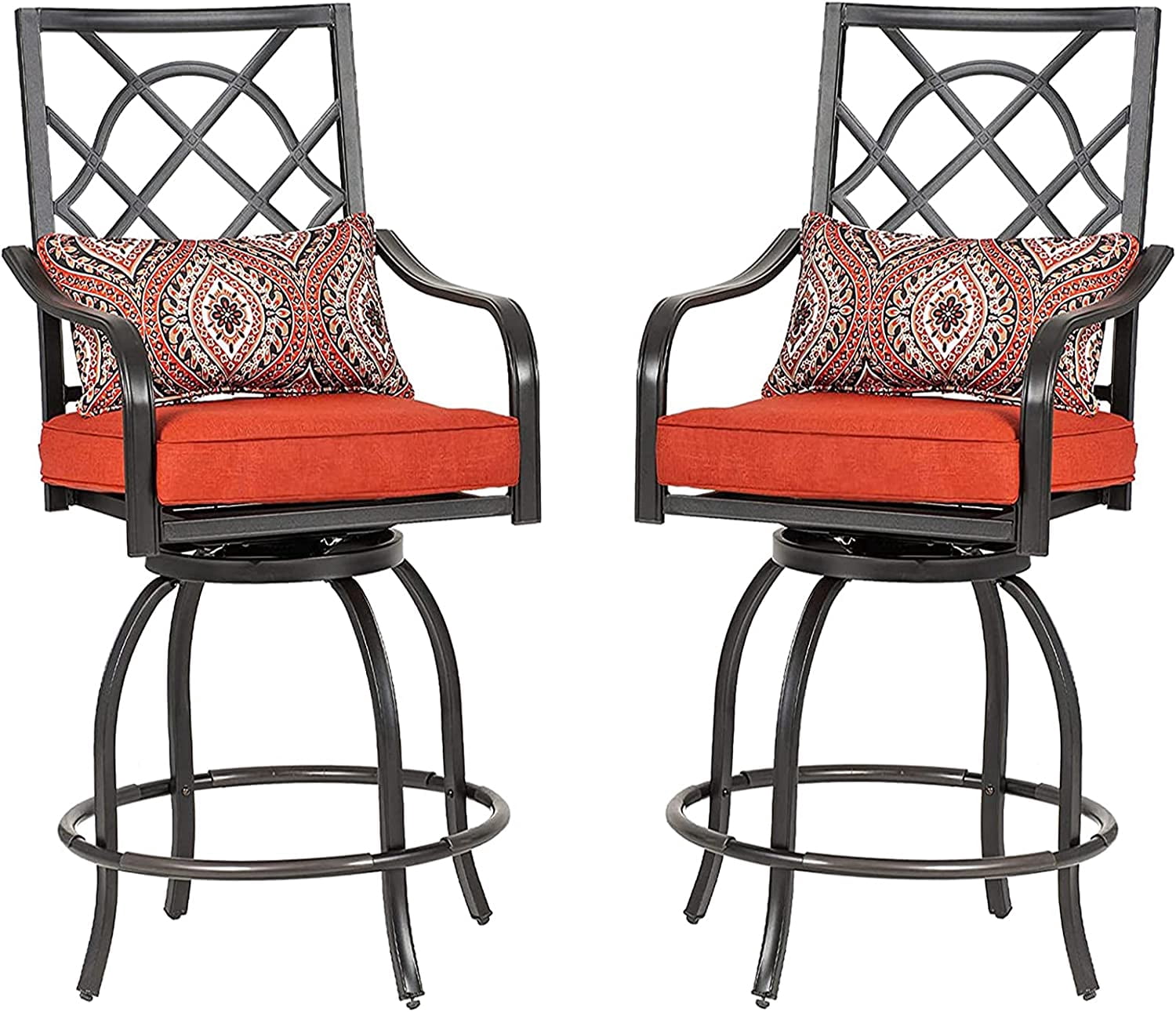 SUNCROWN Patio Swivel Chairs Outdoor Metal High Bar Stools Set of 2 ...