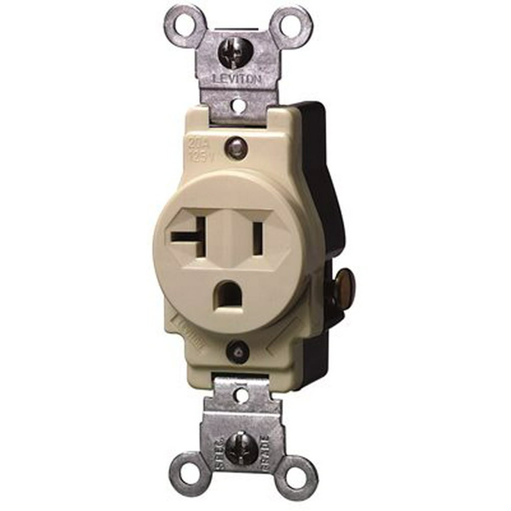 2-POLE COMMERCIAL GRADE SINGLE RECEPTACLE, STRAIGHT BLADE, IVORY, NEMA ...