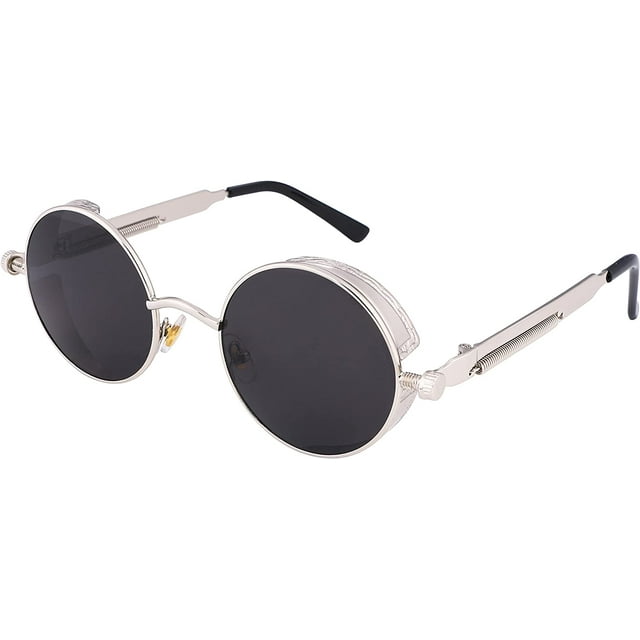 FEISEDY Retro Gothic Steampunk Sunglasses Round Metal Frame Punk Circle ...