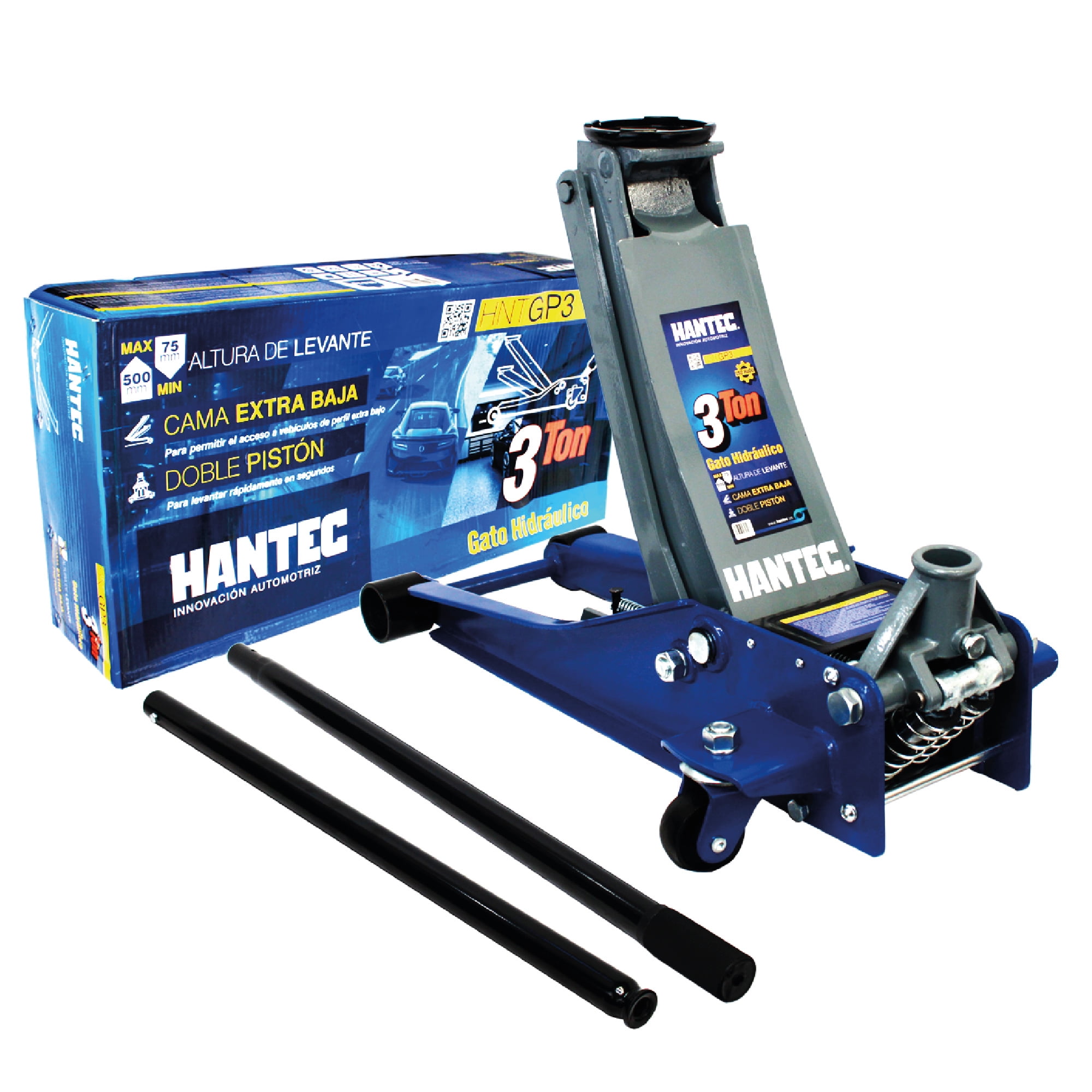 Gato Hidraulico de Patin HANTEC Doble Piston Perfil bajo 3 Toneladas ...