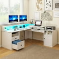 Uforic L Shaped Computer Desk with Power Outlet&LED Lights&File Drawer ...