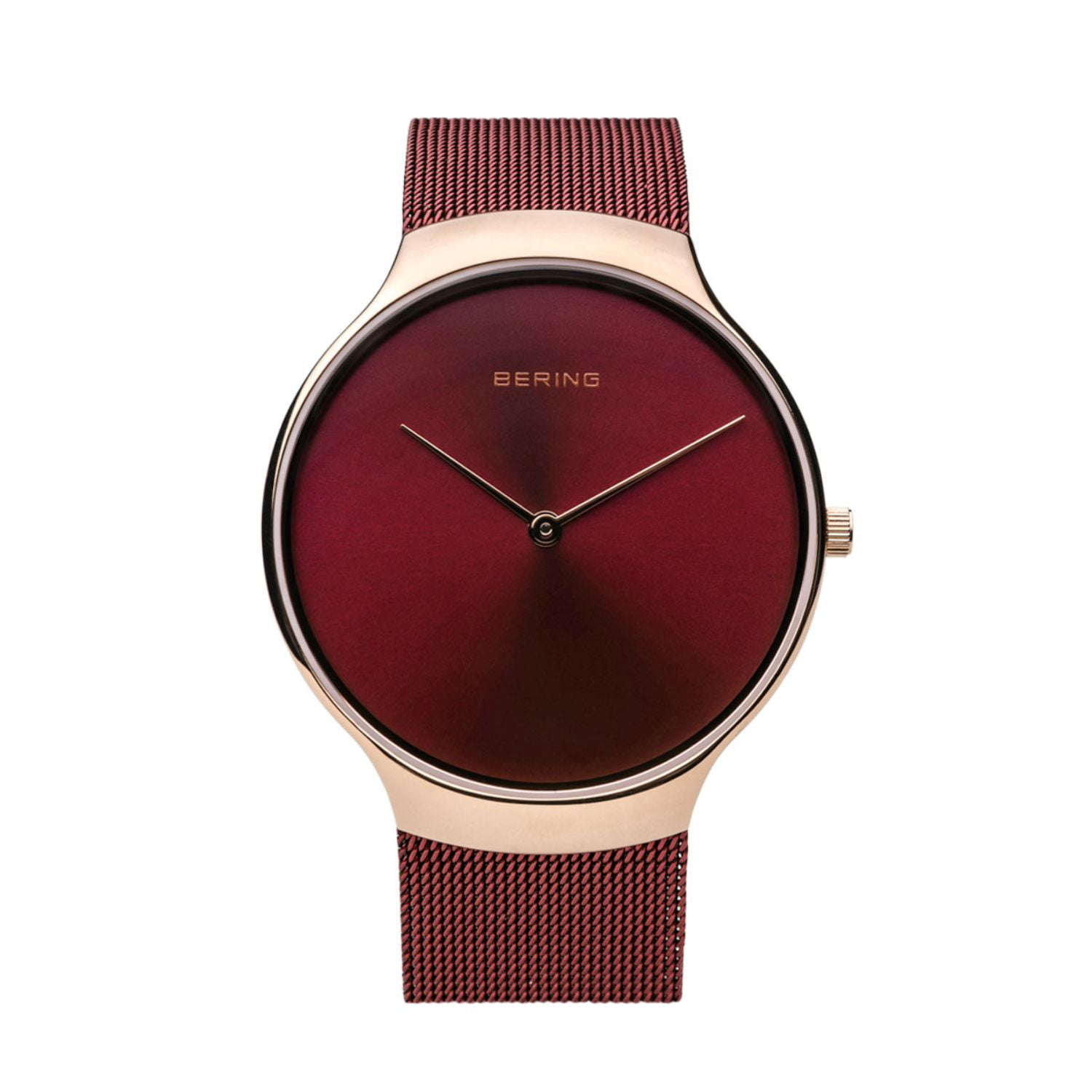 BERING Men's Charity Rose Gold Stainless Steel Case and Red Mesh Watch ...