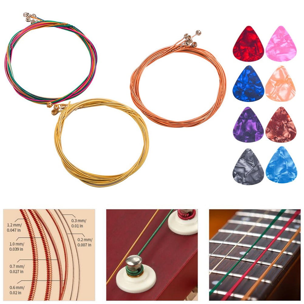 Guitar Strings+Picks, 3 Set Guitar Replacement Metal Strings with 8 ...