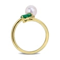 2/5 Carat (Ctw) Lab-Created Emerald and Freshwater Cultured Pearl Ring ...
