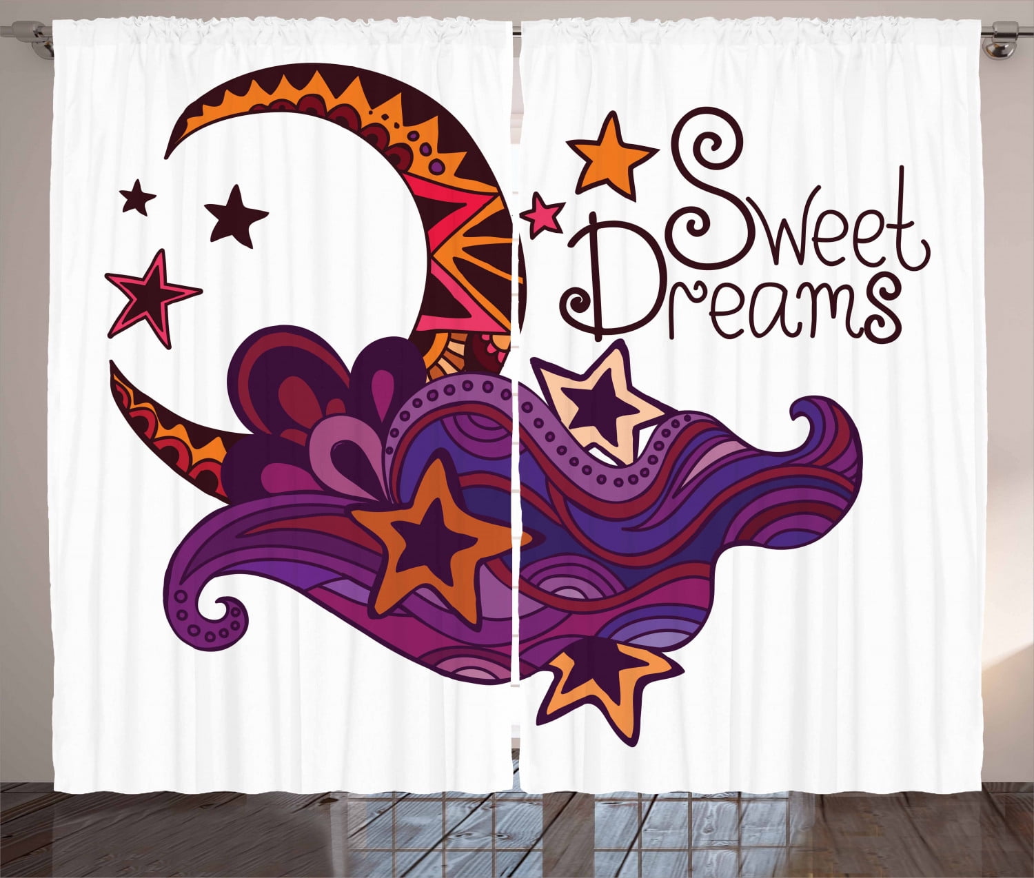 Sweet Dreams Curtains 2 Panels Set, Crescent Moon with Stars Ethnic ...