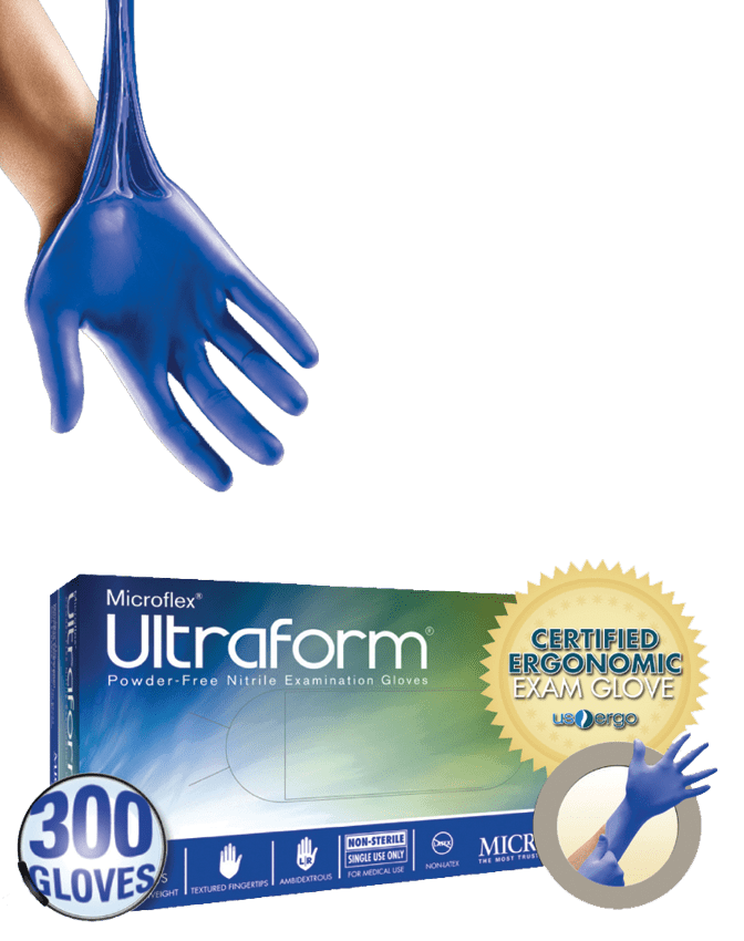 Microflex Small Custom Blue 9.055" UltraForm 2 mil Latex-Free Nitrile ...