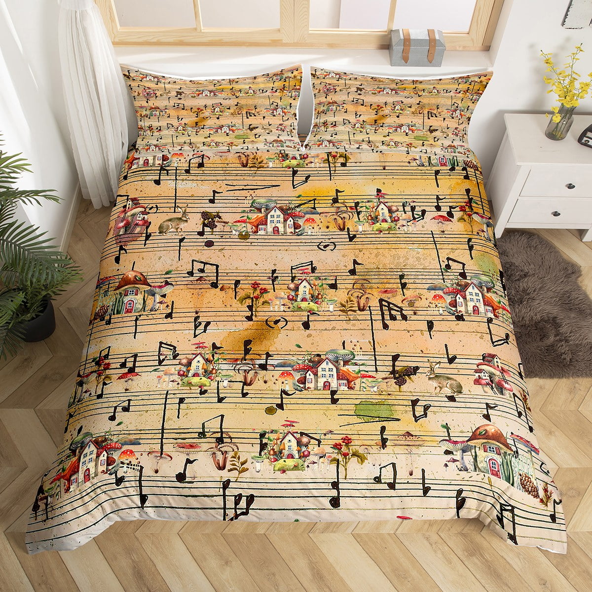 YST Music Notes Comforter Cover Vintage Farmhouse Bed Set, Hippie ...