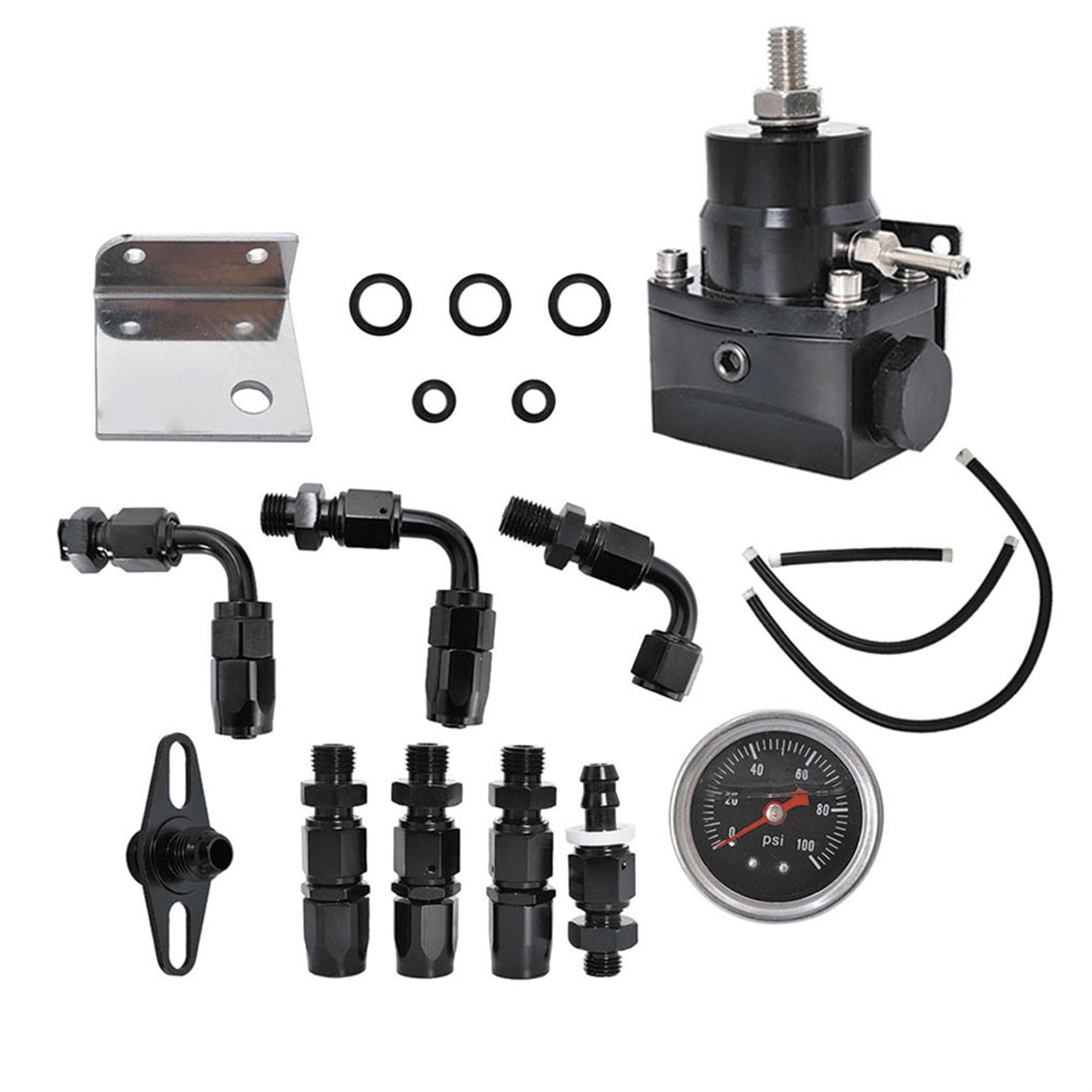 Adjustable Aluminum Fuel Pressure Regulator Kit with 100psi Guage AN6 ...