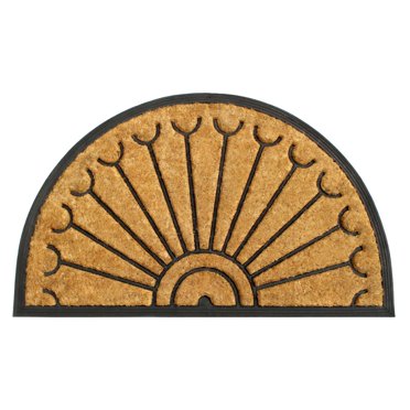 Sunburst Half Moon Tapered Edge Black 24"X36" Large Rubber and Coir Mat ...