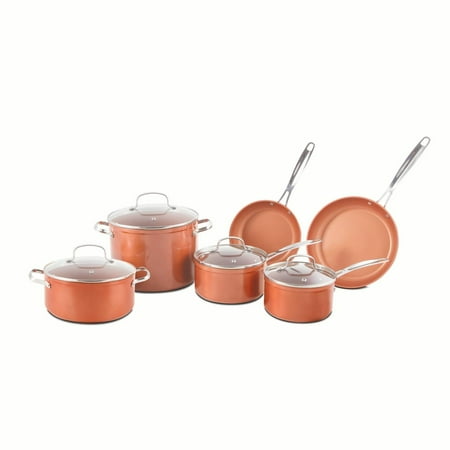 Nuwave Copper 10 Piece Ceramic Duralon Forged Cookware Set with Lids ...