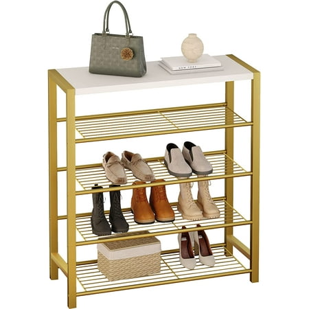 Gold Shoe Rack Shoe Storage Organizer for Entryway, 5 Tier Narrow Shoe ...