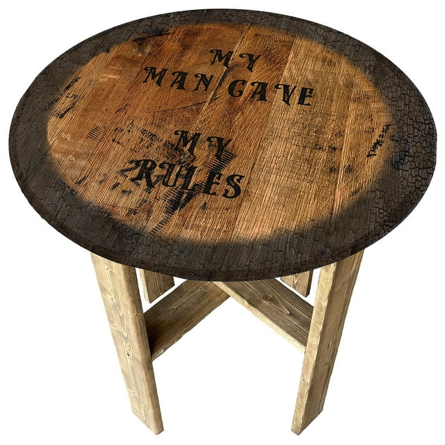 My Mancave My Rules Pub Gift Farmhouse Rustic Round Whiskey Barrel End ...