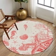 Coastal Red Round Area Rug 6 FT, Non Slip Bedroom Rugs, Nautical Coral ...