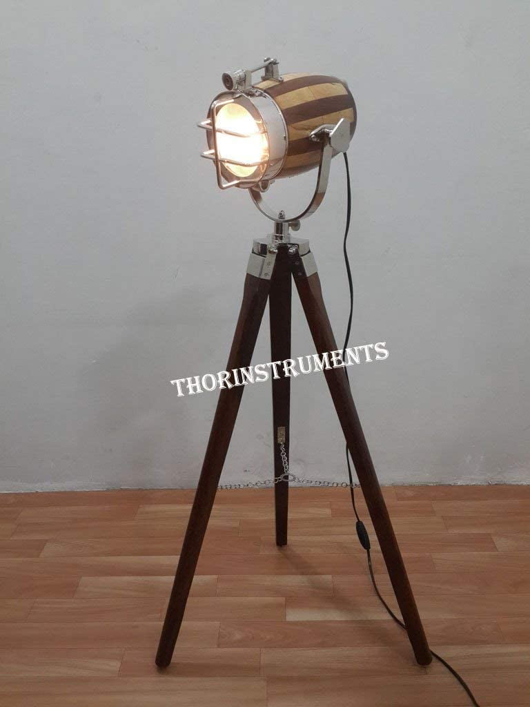 Thor Nautical Wood Spot Light Brown Wooden Tripod Stand Home Decor ...