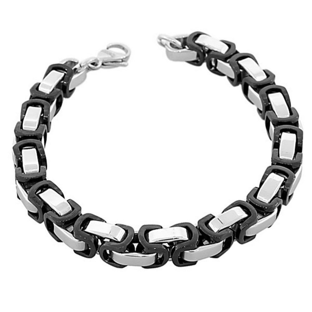 Edforce - EDFORCE Stainless Steel Black Silver-Tone Men's Classic Link ...