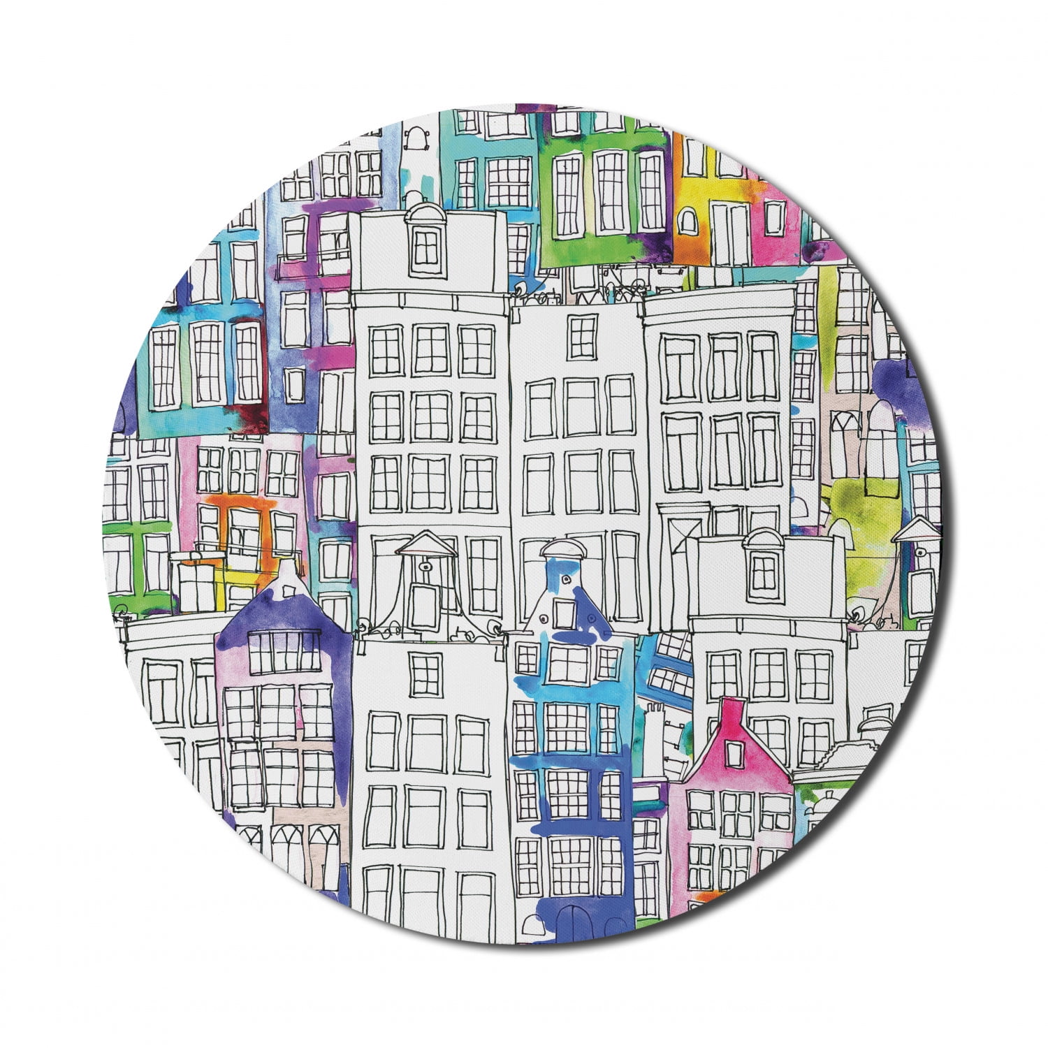 Amsterdam Mouse Pad for Computers, Hand-drawn Style Houses of Vibrant ...