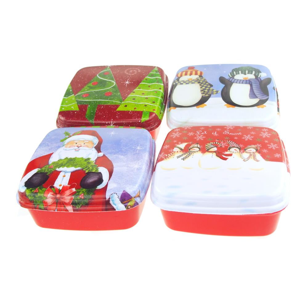 Christmas Cookie Plastic Square Containers, 4-Style, 7-1/2-Inch, Red ...