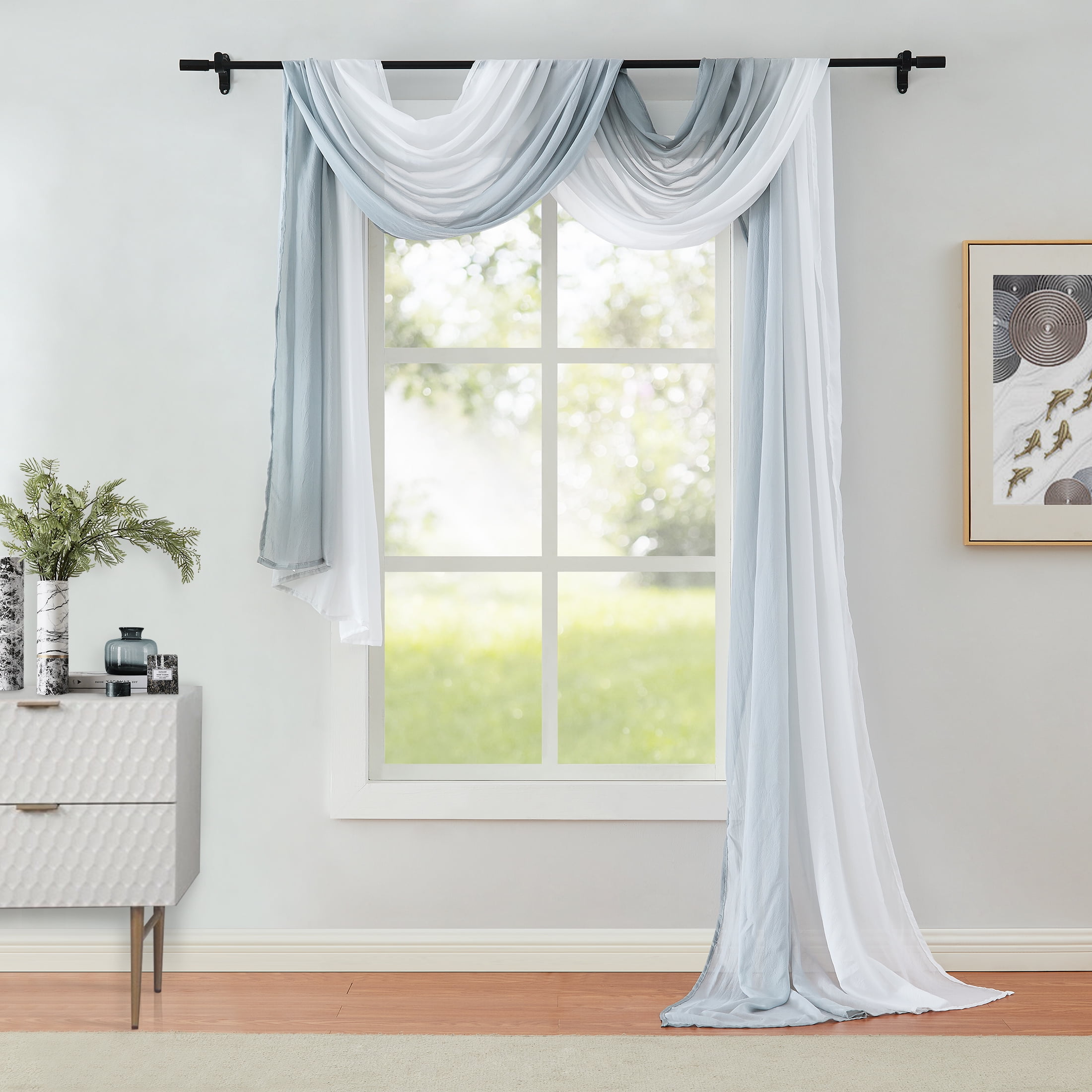Junvictex 1 Piece Grey Ombre Chiffon Sheer Window Scarf Valance ...