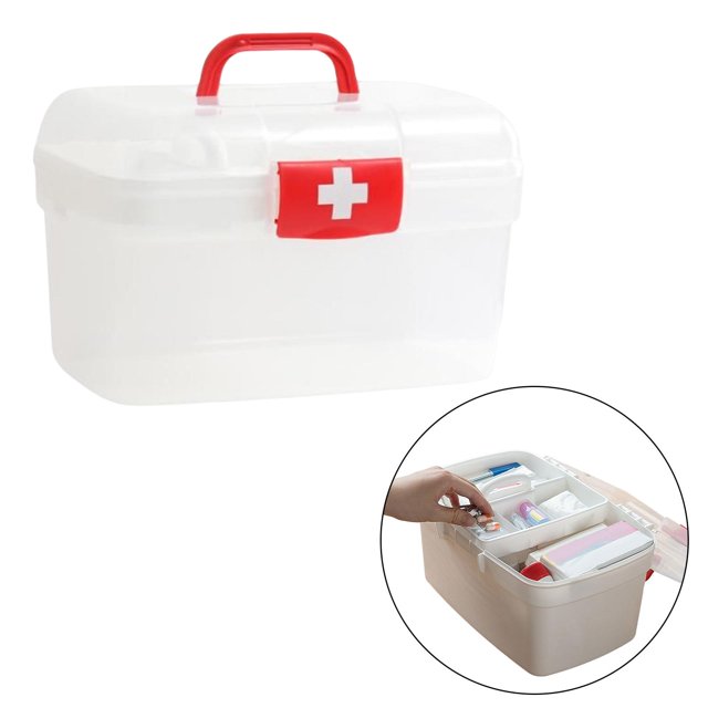 First Aid Storage Box Double Layer with Compartments Sewing Box ...