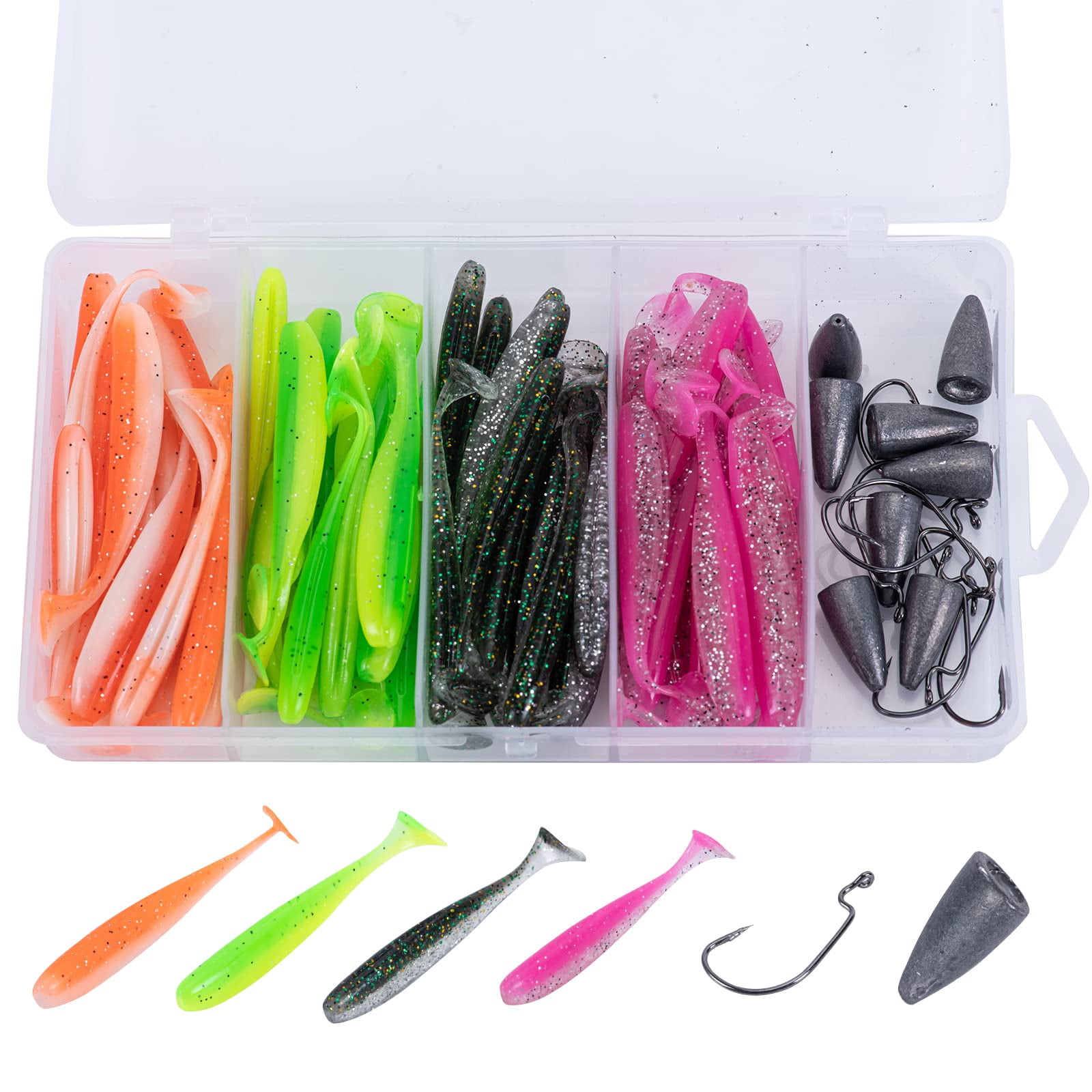 Goture Fishing Soft Plastic Lures Kit Jig Head Hooks Crappie Lures ...