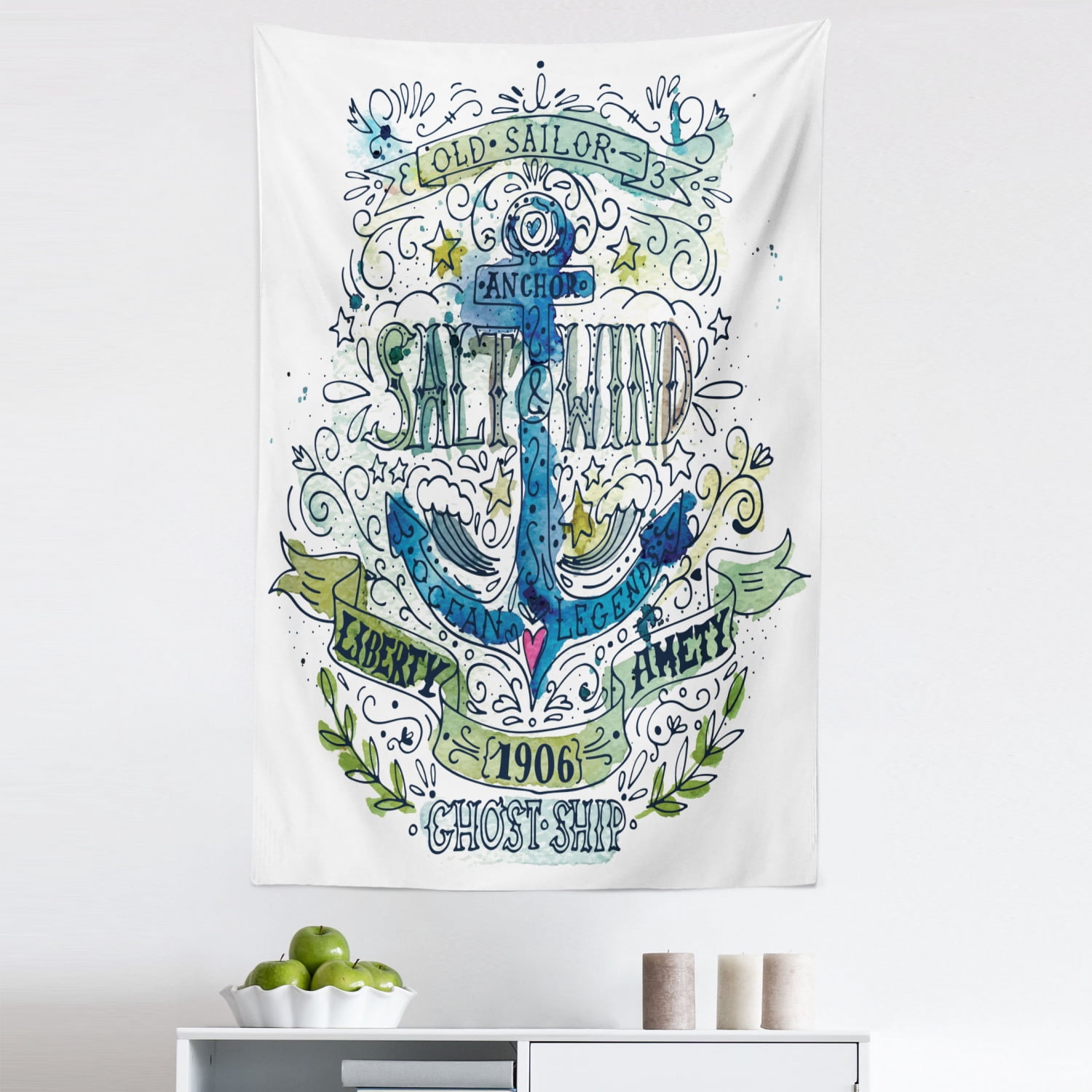 Marine Tapestry, Anchor Salt and Wind 1906 Liberty Amity Stormy Ocean ...