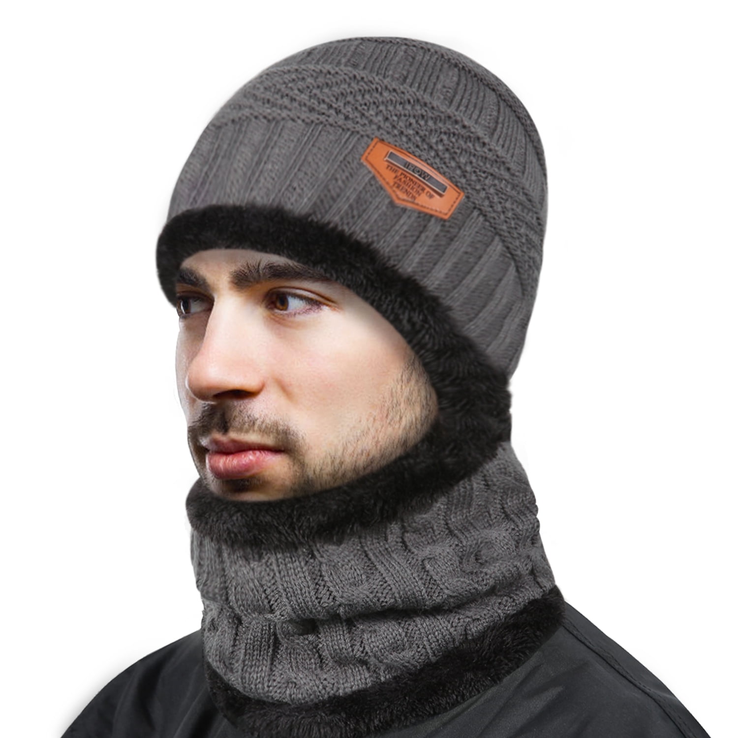 IPOW Winter Beanie Hat Scarf Set Warm Knit Hat Thick Knit Skull Cap for ...