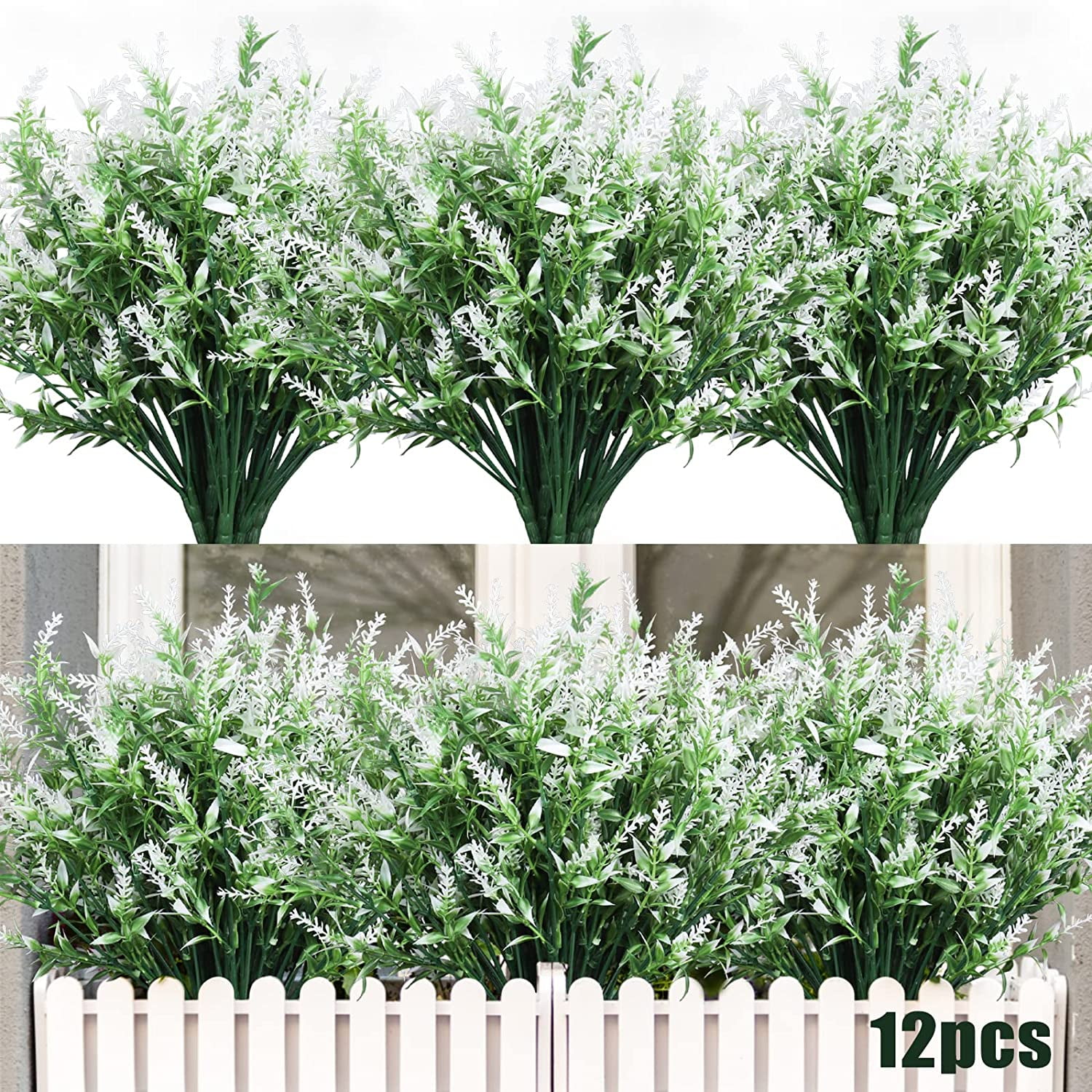 Sinhoon Artificial Greenery Lavender Fake Shrubs Flowers 12 Bundles UV ...