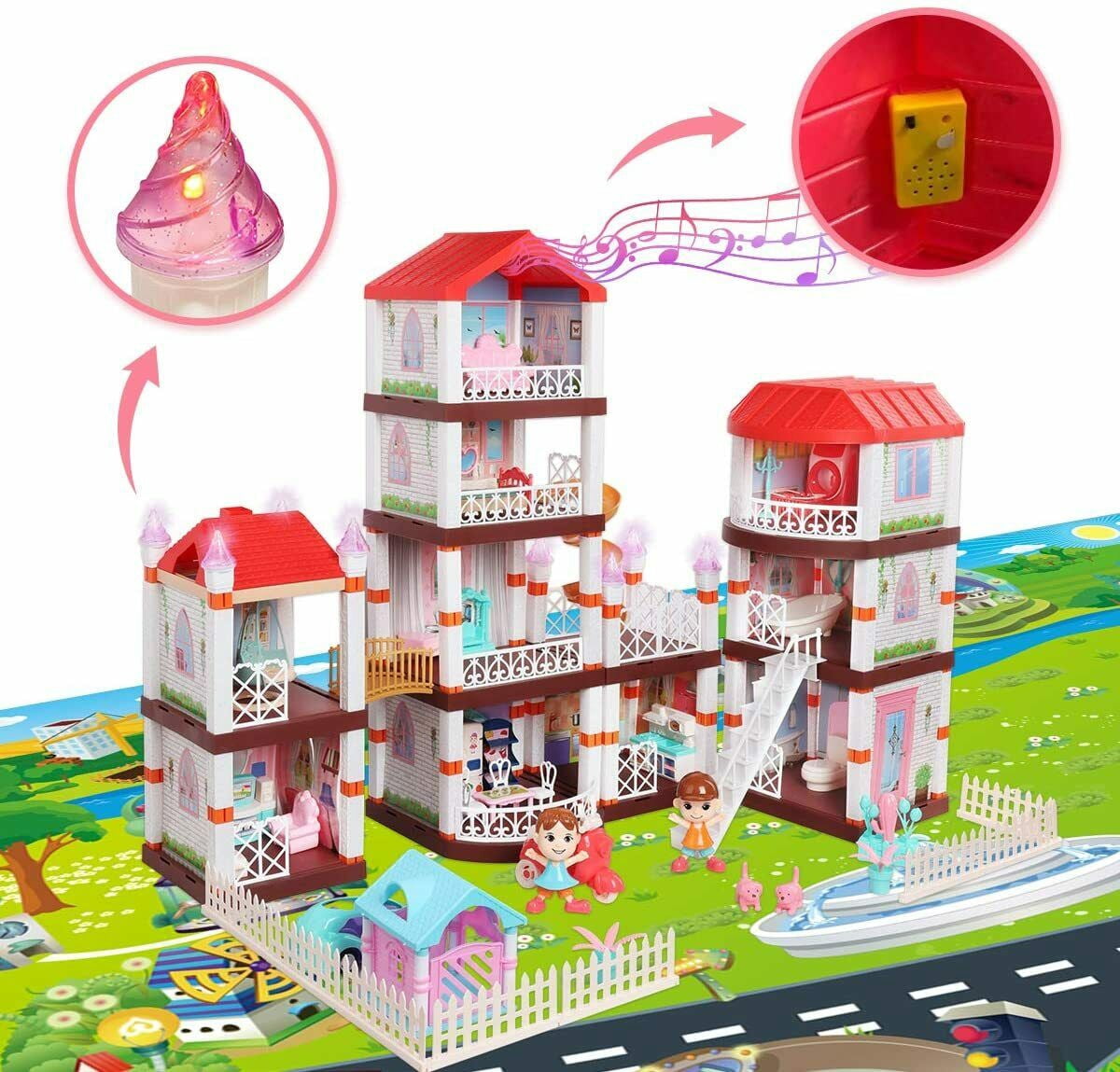 HONYAT Dreamhouse Dollhouse, Dreamy Princess Dollhouse with Furniture ...