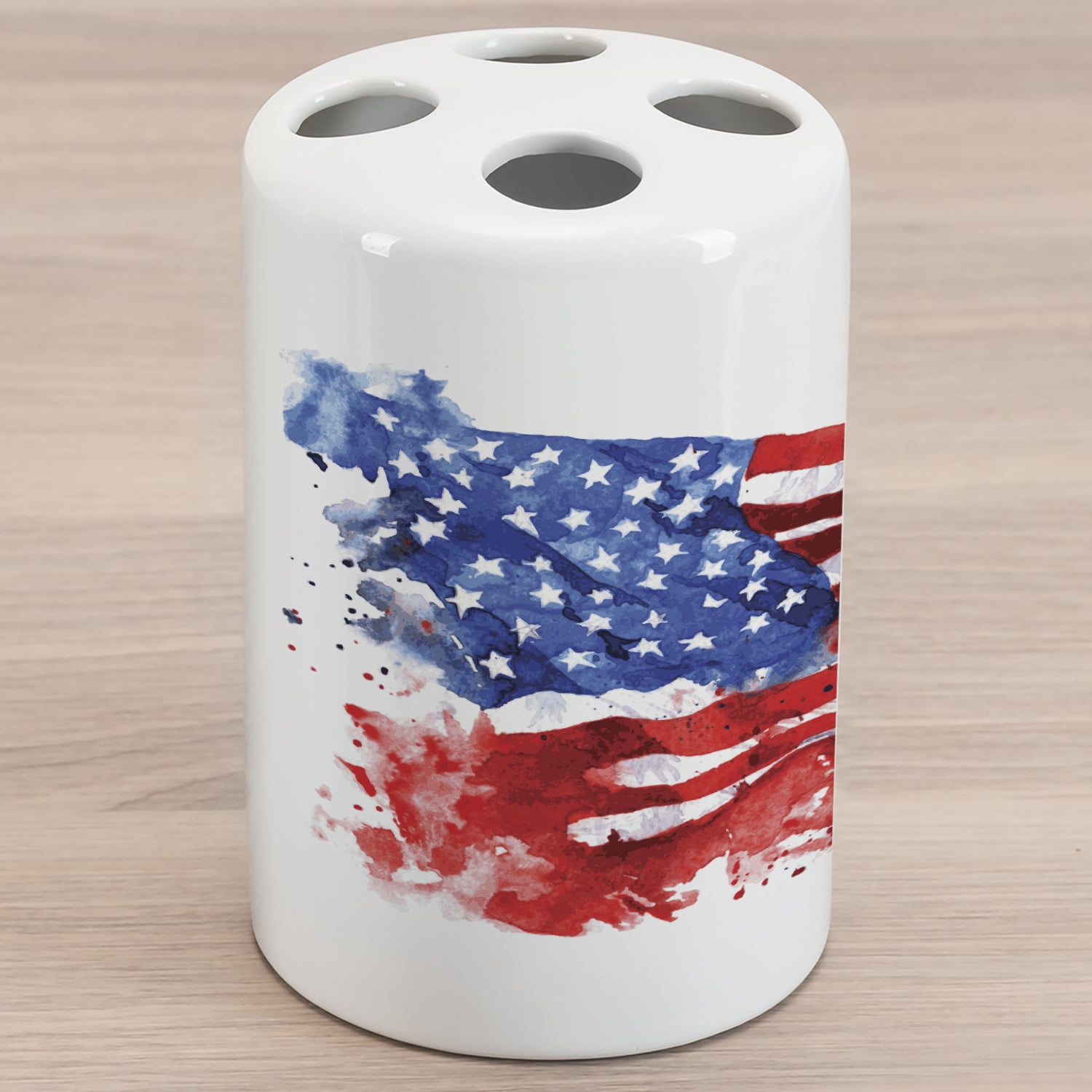 American Ceramic Toothbrush Holder, Flag of America Watercolor Splash ...
