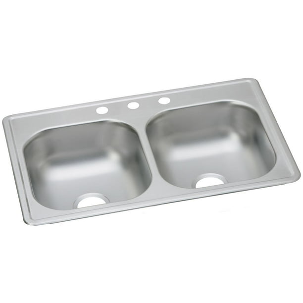 Elkay Dayton Stainless Steel 33" x 19" x 6-7/16", Equal Double Bowl ...
