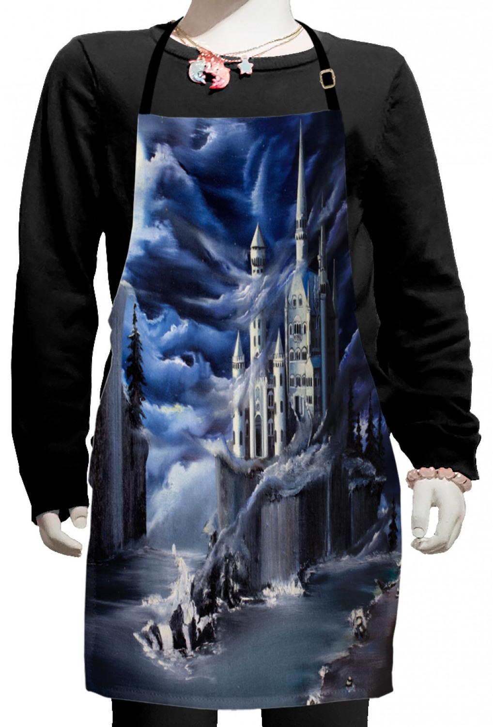Fantasy Kids Apron, Island with Castle Full Moon Cloudy Dramatic Sky ...