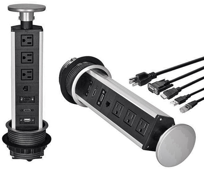 Table Top Power & Data Centers - Vertical - 3 Power, 1 Cat6, 1 VGA, 1 ...