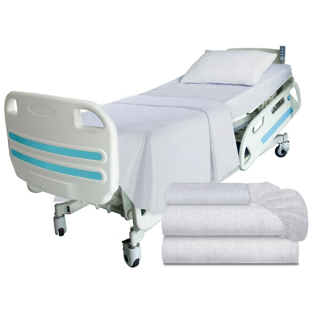 White Classic 3 Piece Hospital Bed Sheet Set, Soft Jersey Knitted T ...