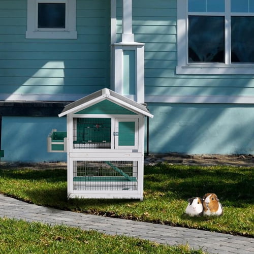 Petsfit Two-Story Wood Bunny Cage Indoor Outdoor Rabbit