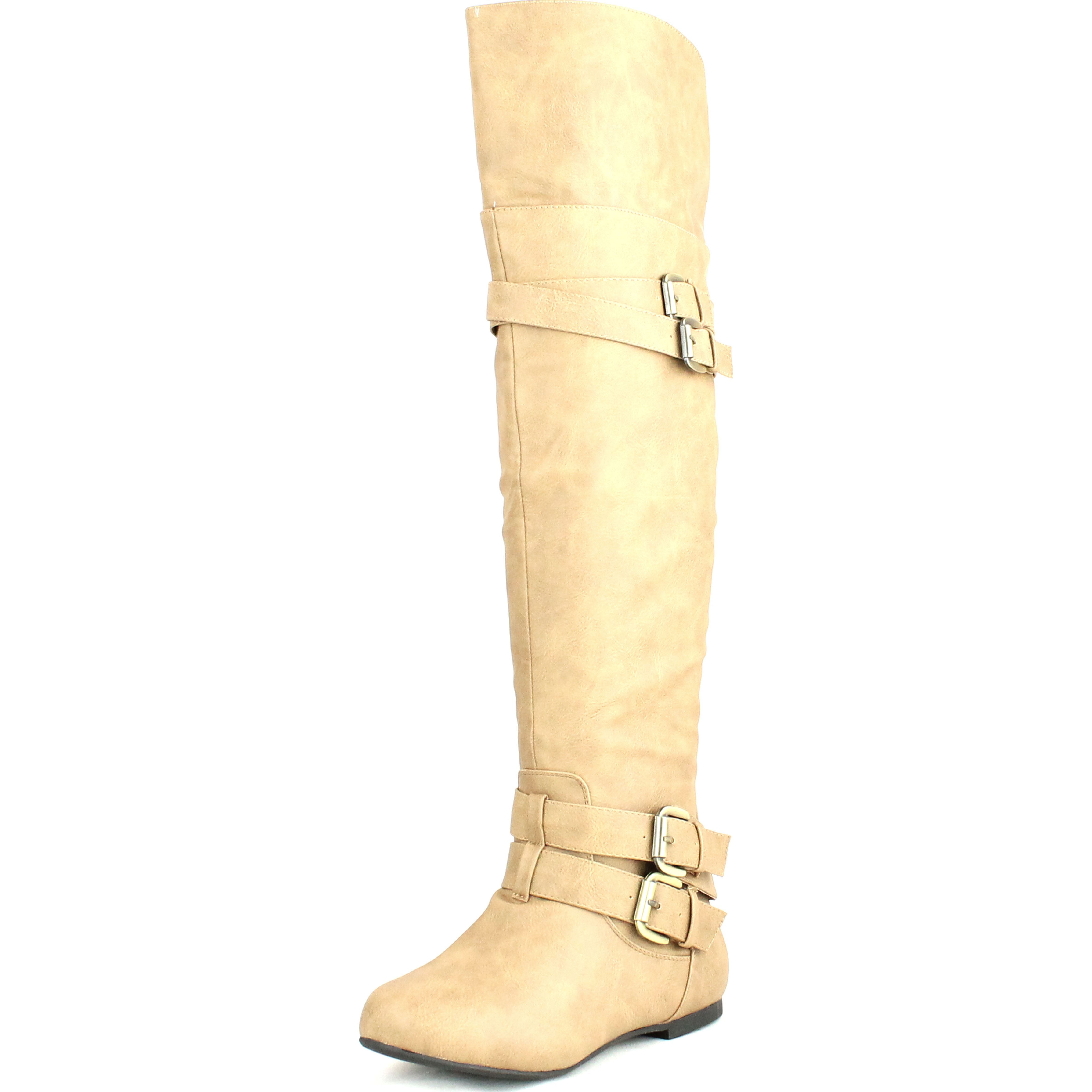 Top Moda Womens Night-79 Over The Knee Round Toe Buckle Riding Flat ...