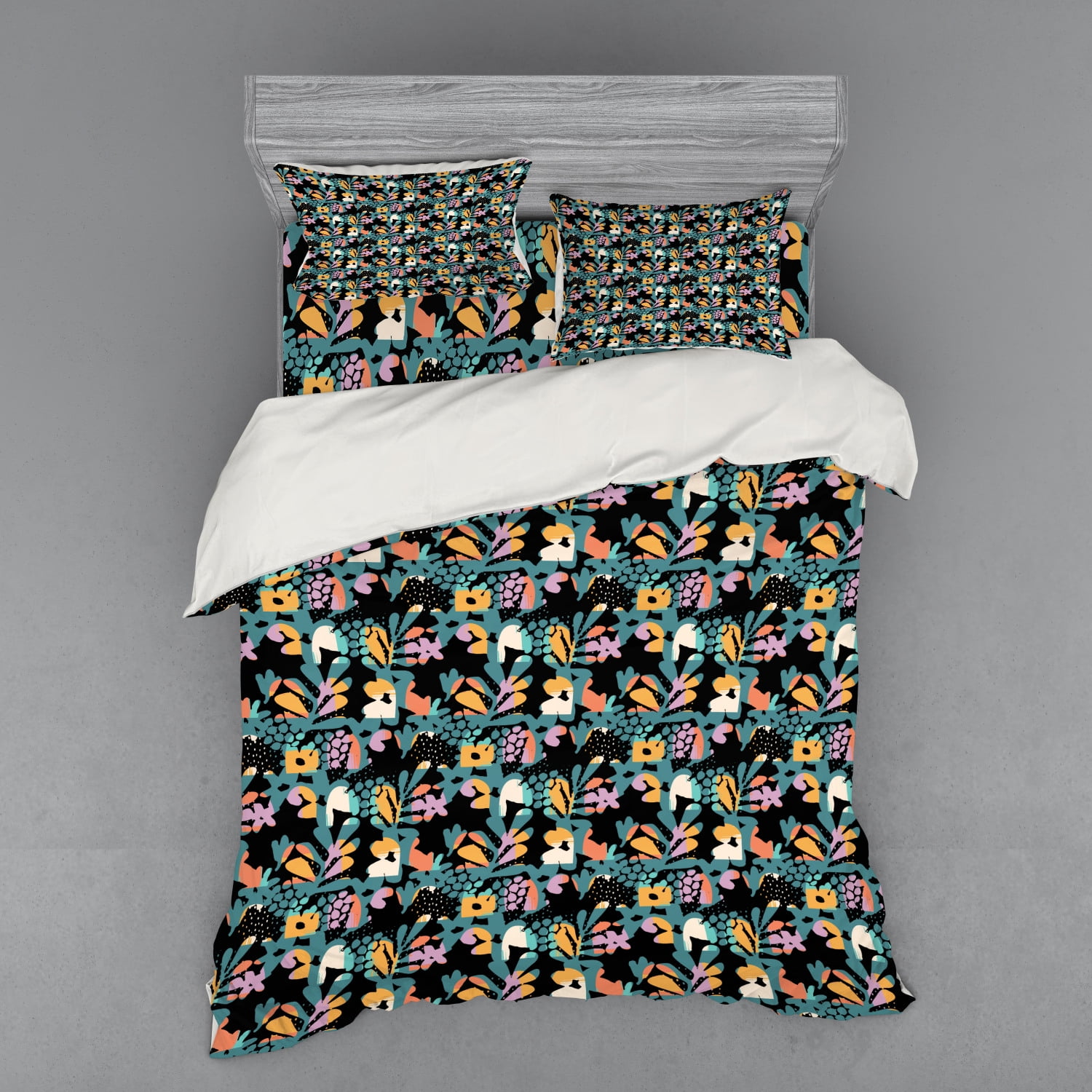 Abstract Duvet Cover Set, Hand Drawn Illustration of Leaves and Spots ...