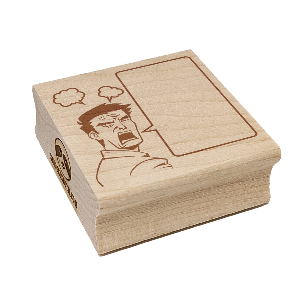 Angry Manga Man With Empty Speech Bubble Square Rubber Stamp Stamping ...