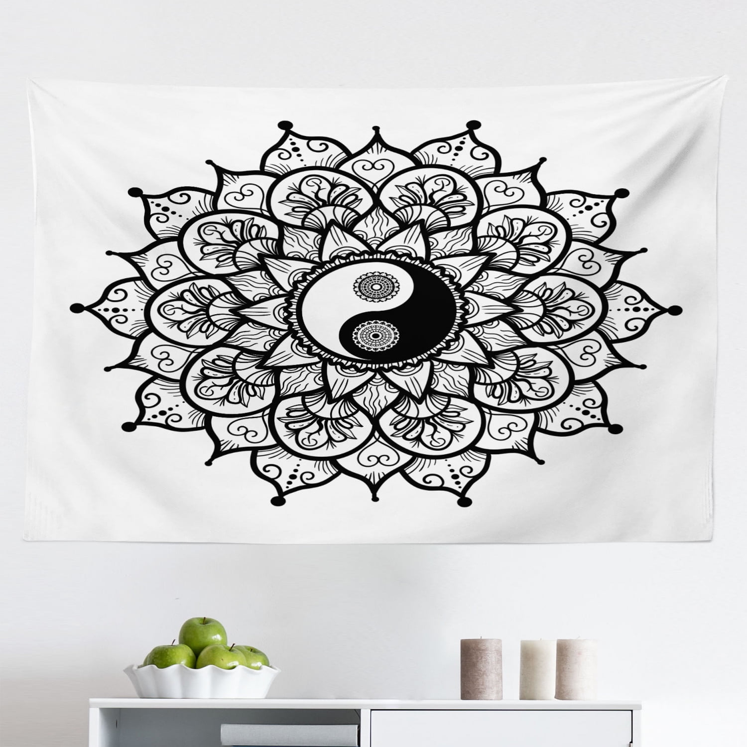 Ying Yang Tapestry, Ornate with Lace Style Blossom Patterns ...