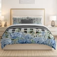 Blue Flower Hydrangeas Butterfly California King Size Bed Set,Black and ...