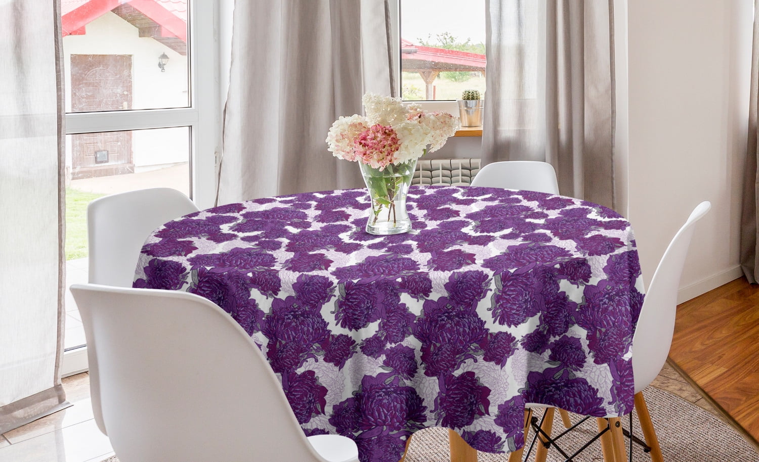 Mauve Round Tablecloth, Unusual Vivid Allium Flower Petals Design ...