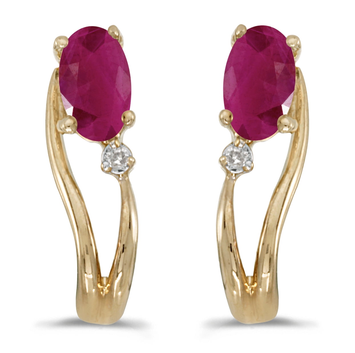 14k Yellow Gold Oval Ruby And Diamond Wave Earrings - Walmart.com