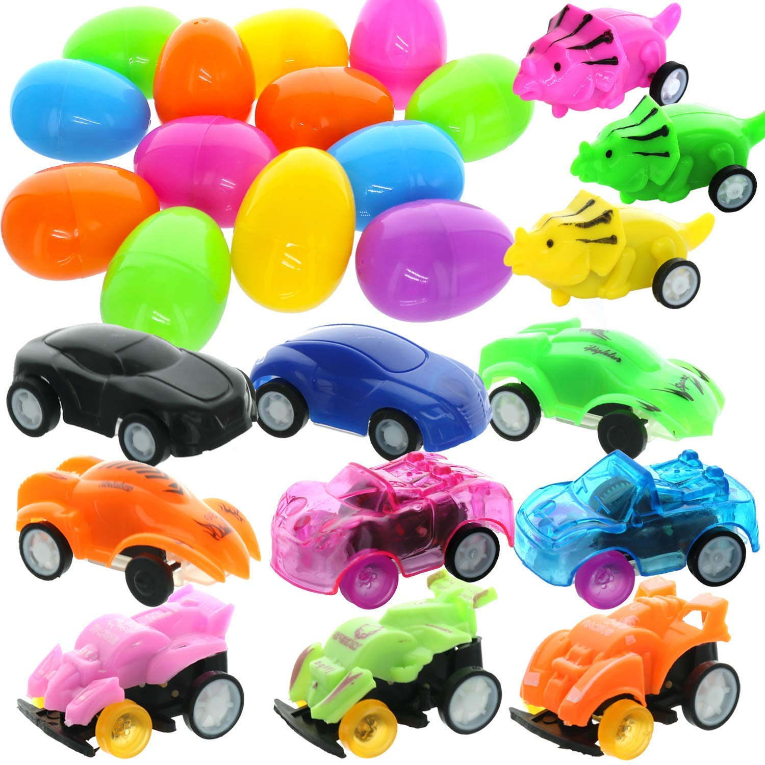GiftExpress 50 Pcs Filled Easter Eggs with Pull Back Race Cars ...