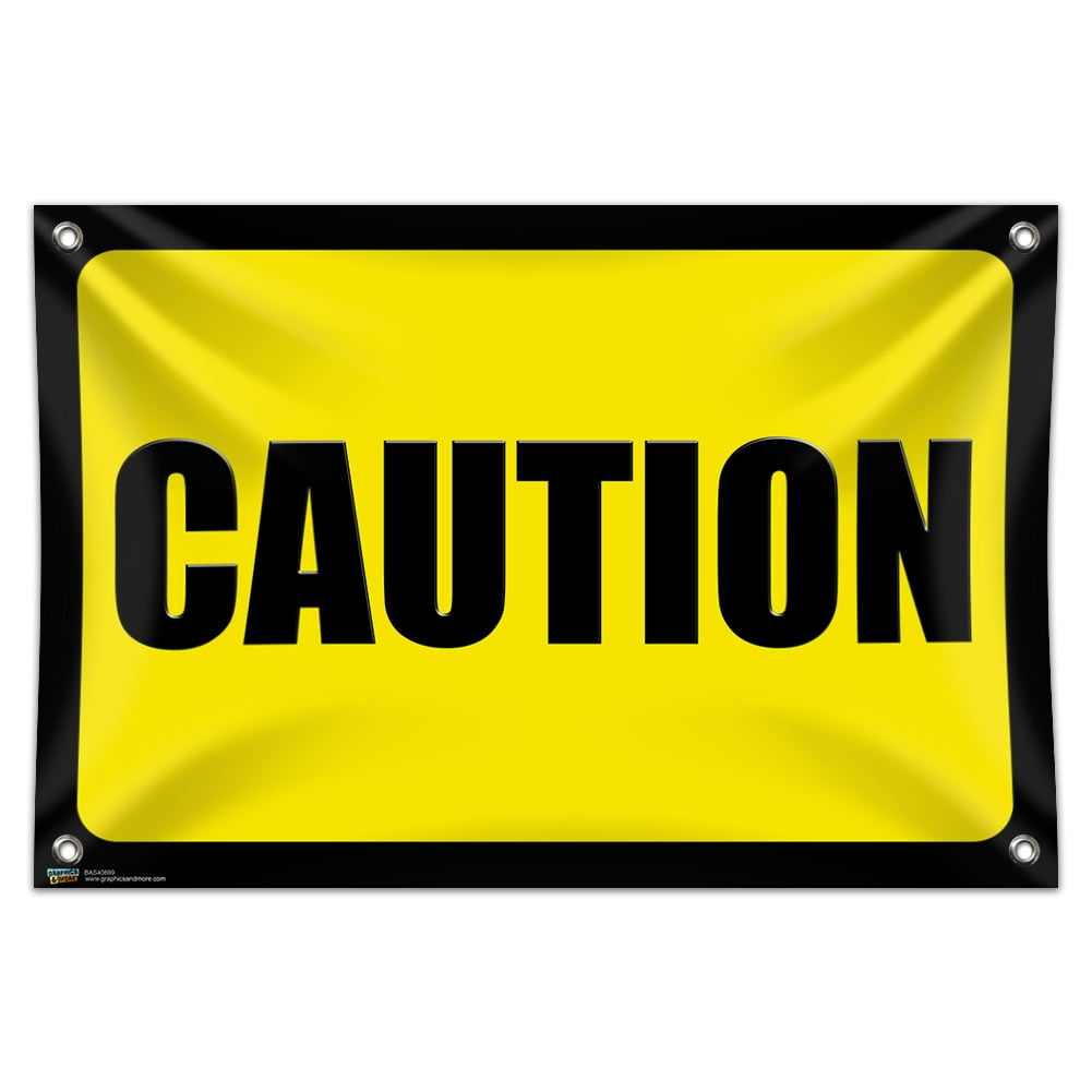 Caution 33" (84cm) x 22" (56cm) Mini Vinyl Flag Banner Wall Sign ...