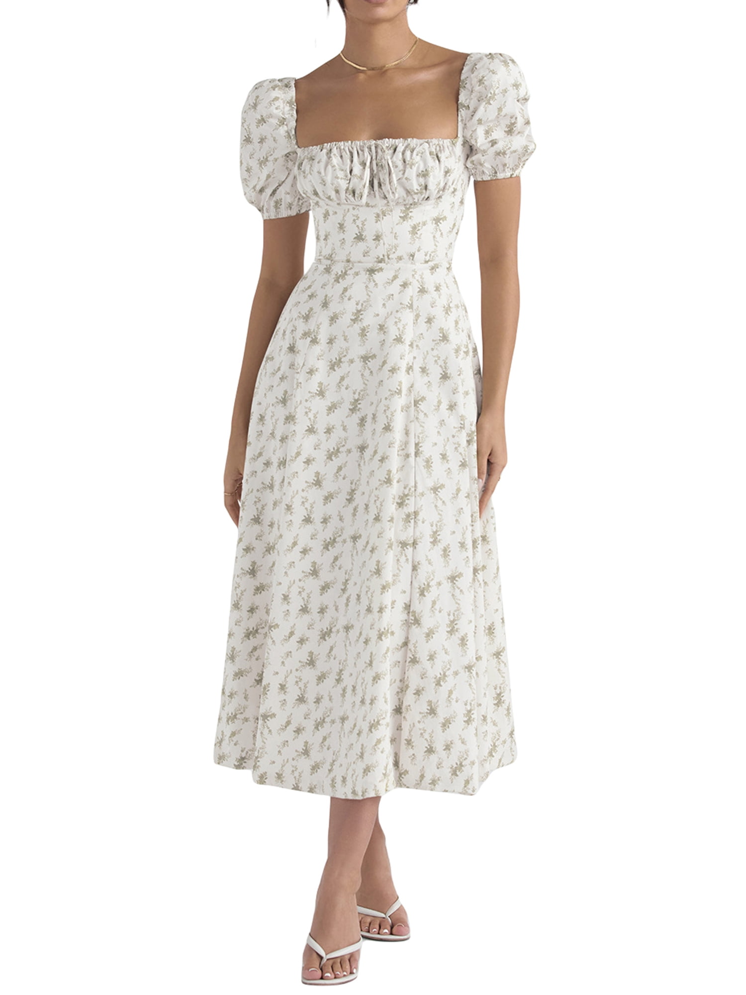 Gureui Women Sweet Floral Print Party Dress Elegant Short Puff Sleeve ...