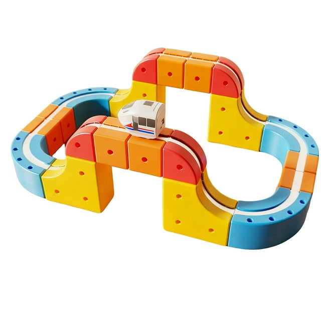 Magnetic Track Car Toy Set, Magnetic Electric Train Set, Snap-On Blocks ...