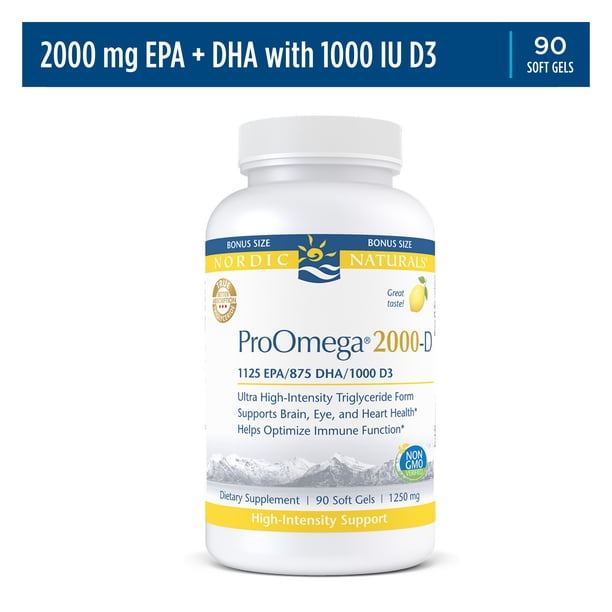 Nordic Naturals ProOmega 2000-D with Vitamin D3, Softgels, 2150 Mg, 90 ...