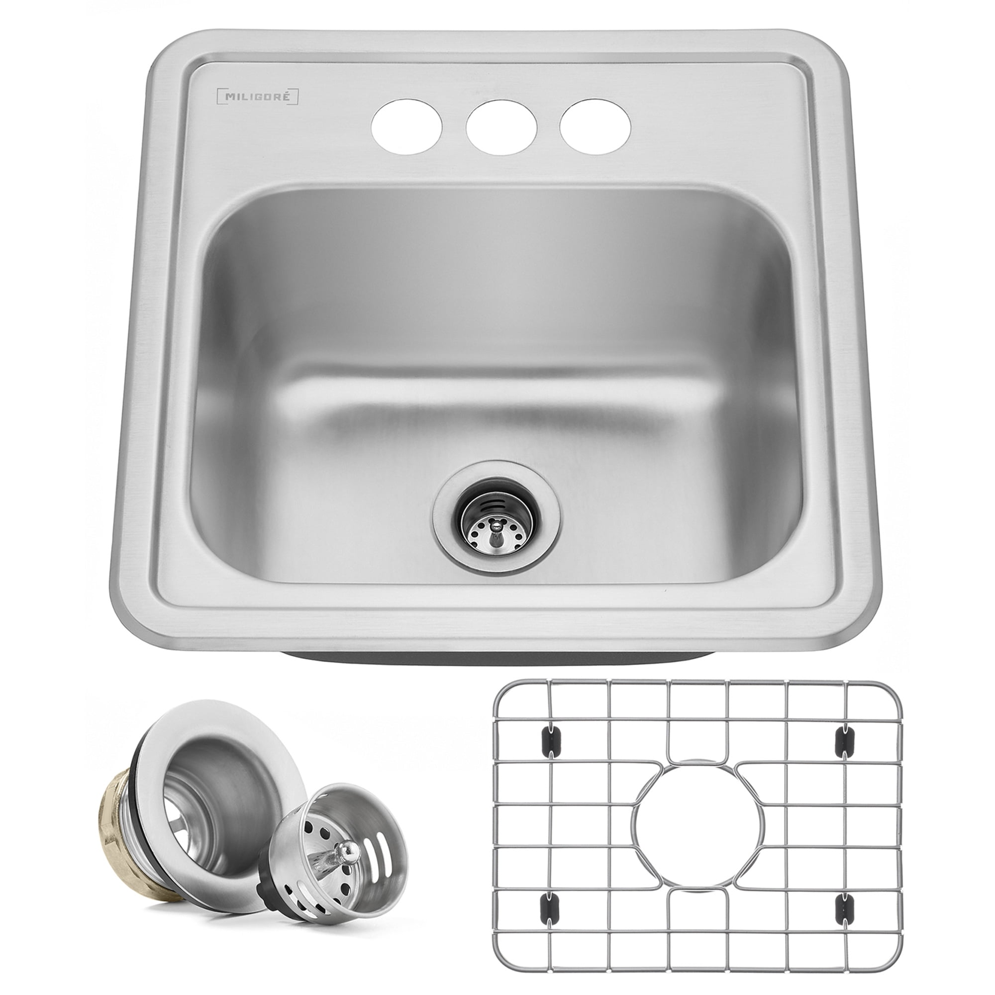 Miligoré 15" x 15" Single Bowl Top-Mount Drop-In 22-Gauge Stainless ...