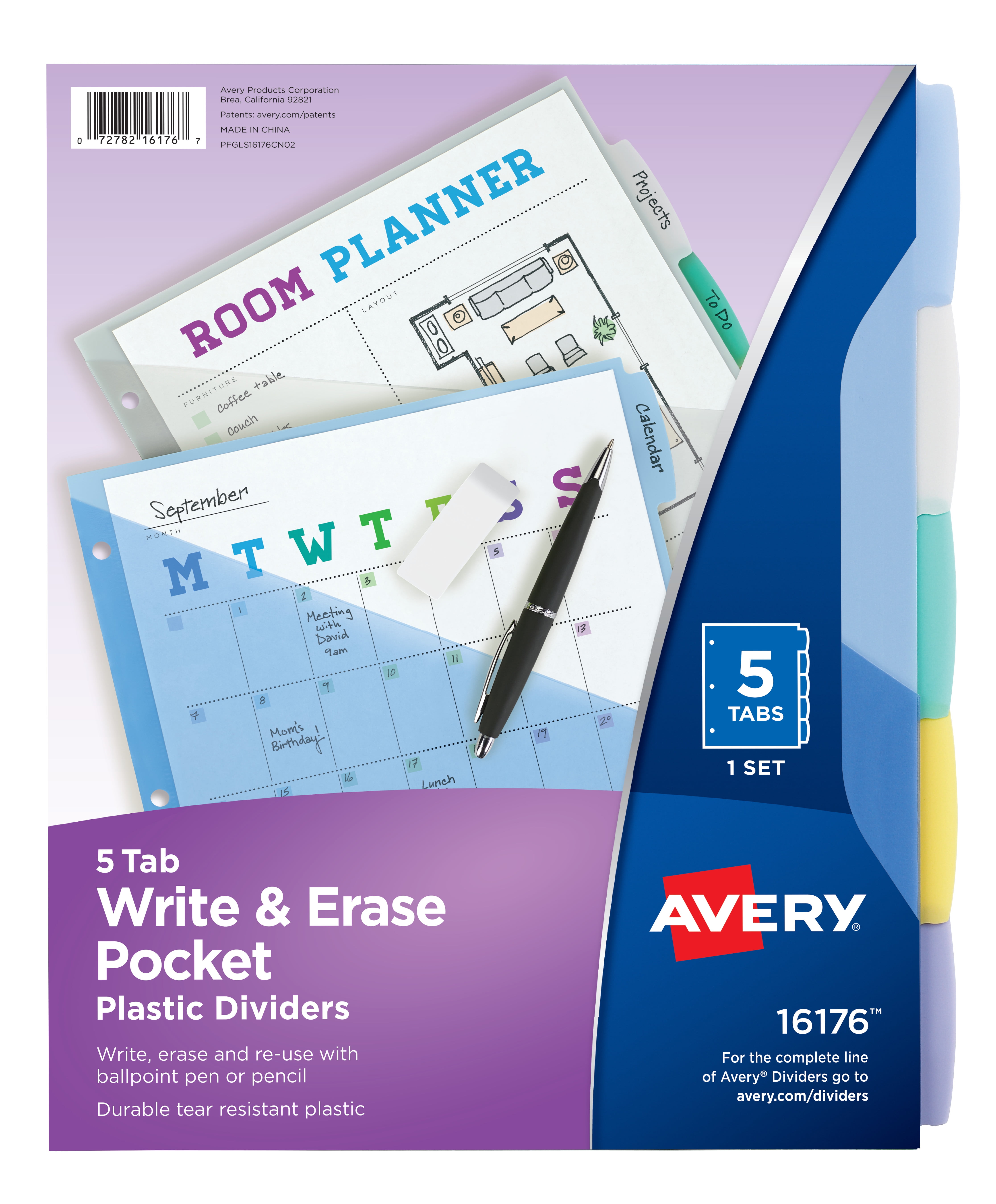 Avery Write & Erase Durable Plastic Dividers w/Pockets, 5-tab ...