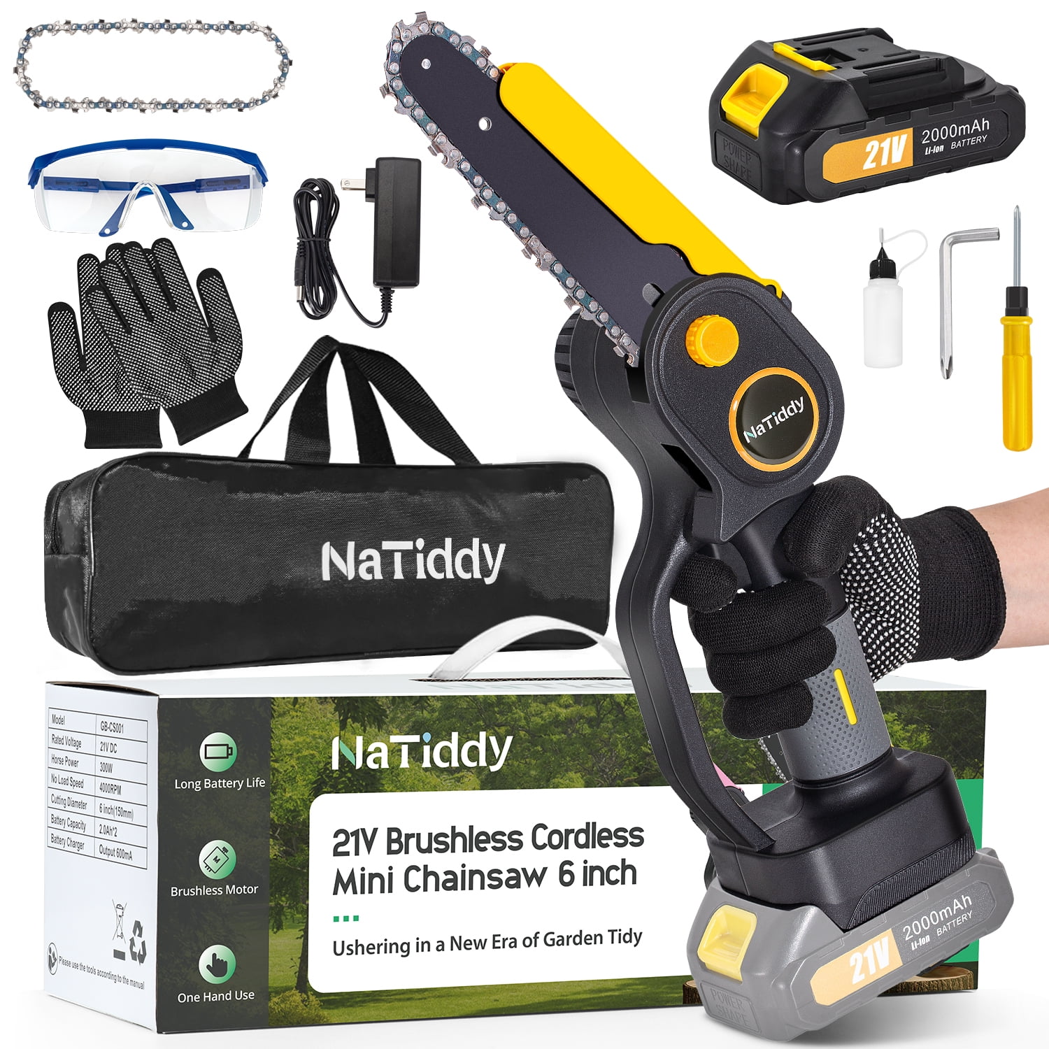 NaTiddy 6 inch Mini Chainsaw, Chain Length 6" Chainsaw with ...